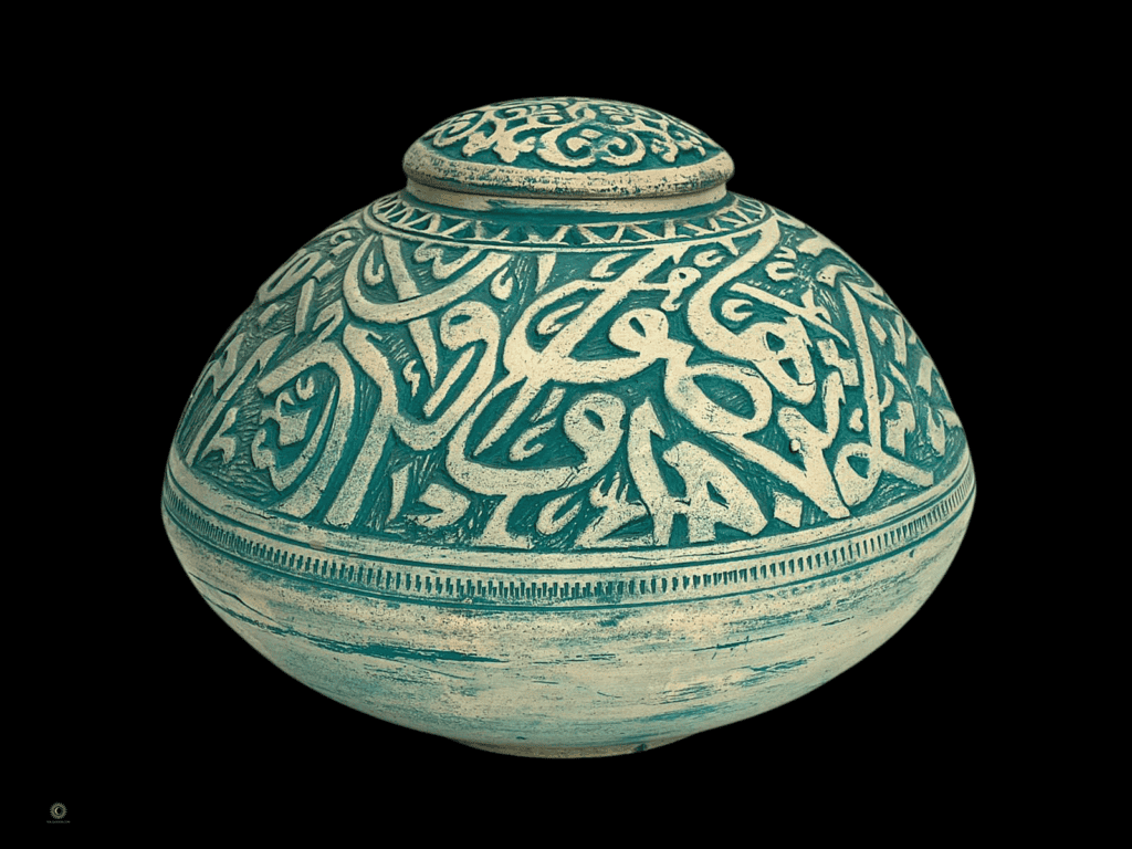Pottery 12 - Turquoise Calligraphy Pot - Souq2Door